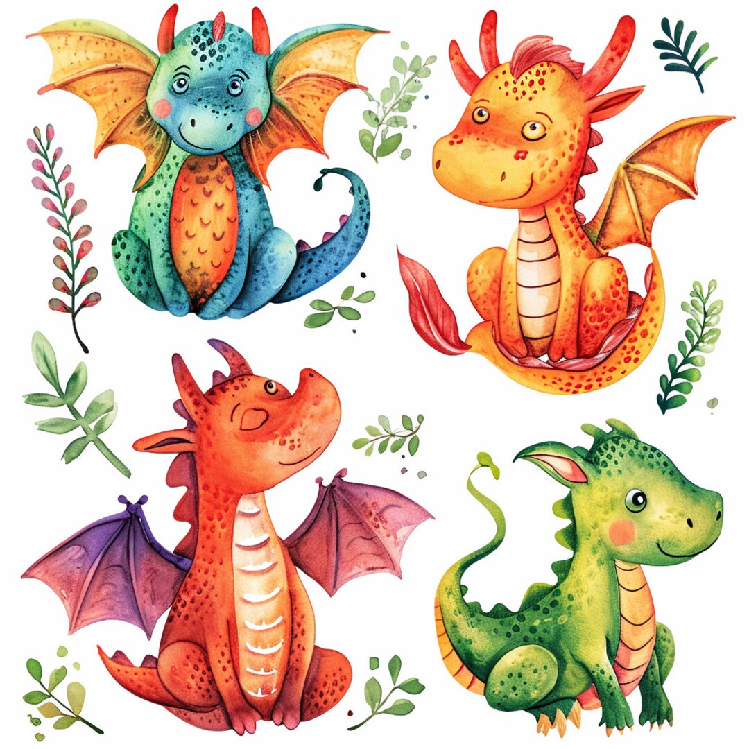 Watercolor, Clip Art, Dragons, Symbols, Years, PNG, Wall Posters, Nice ...