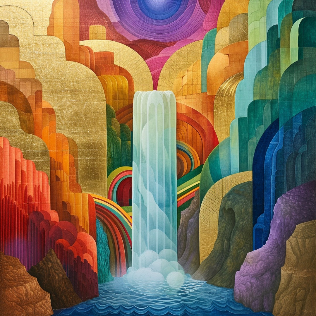 Waterfalls, Art Deco, Futurism, Office or Home Decoration, Digital ...