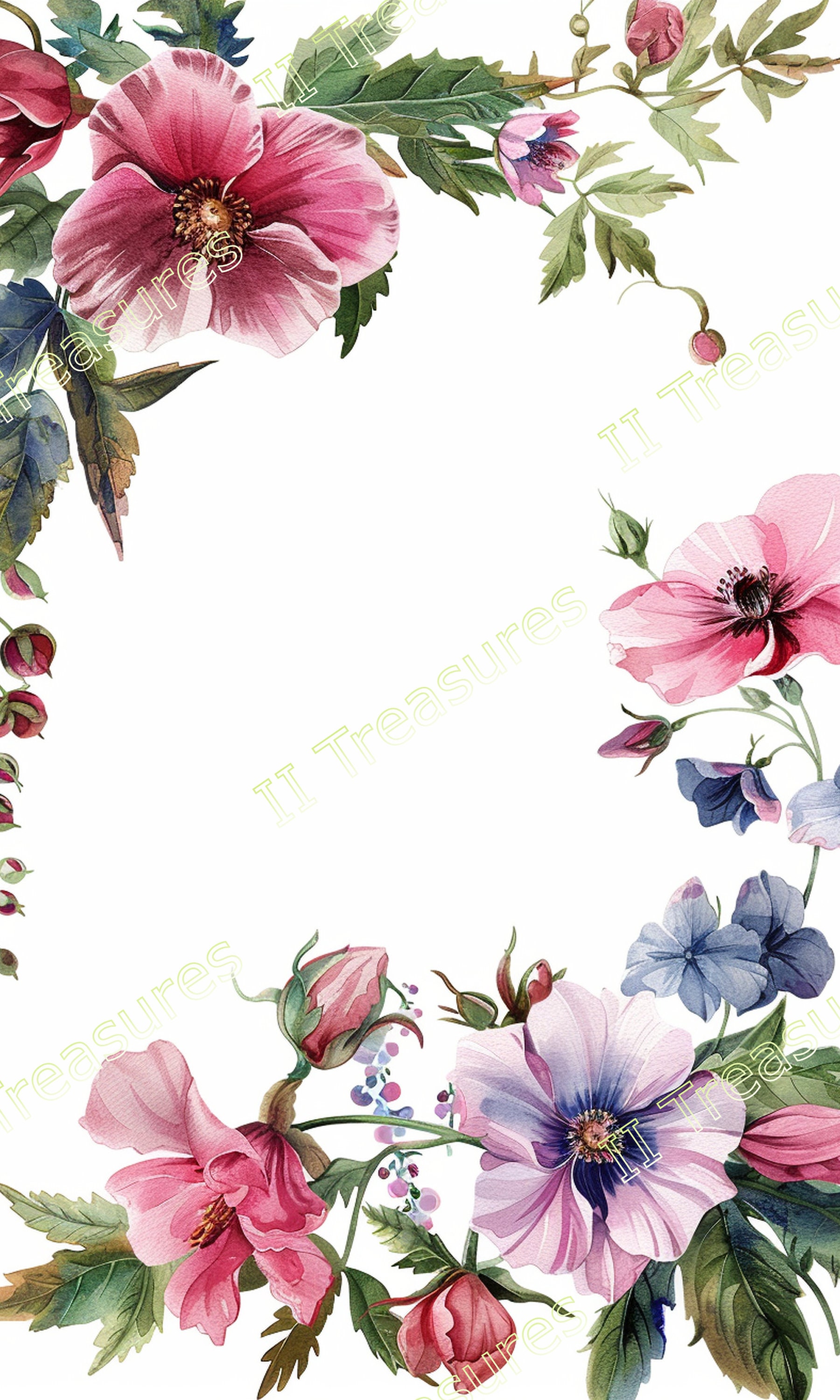 Watercolor, Flower Frame, Digital Clip Art, PNG, Digital Images, Design ...