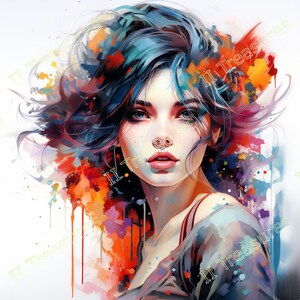 Watercolor, Beautiful Woman, Digital Poster, Design Elements, Decor ...