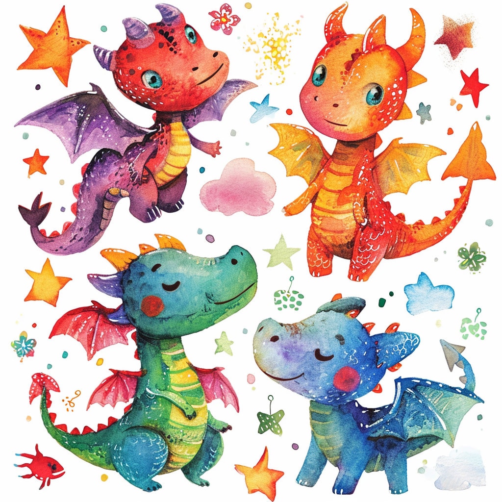 Watercolor, Clip Art, Dragons, Symbols, Years, PNG, Wall Posters, Nice ...