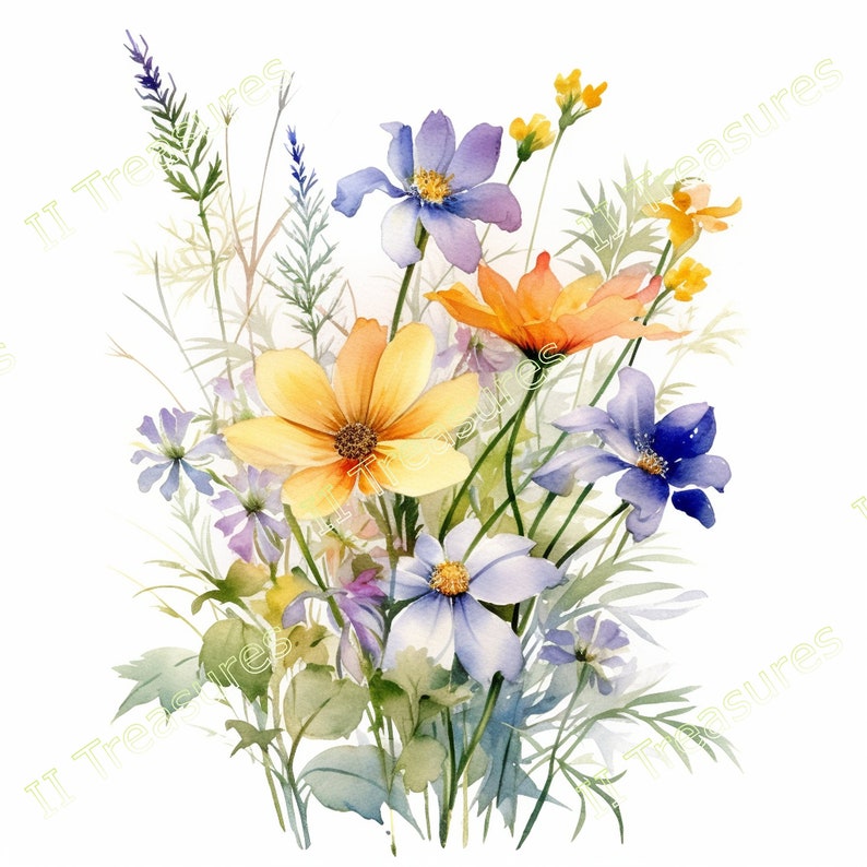 Watercolor, Wildflowers, Digital Poster, Design Elements, Decor, Home ...