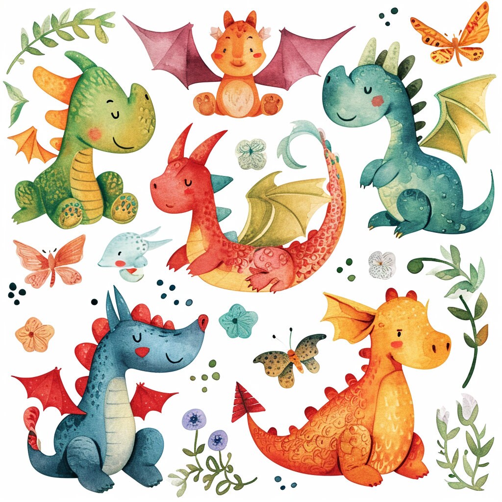 Watercolor, Clip Art, Dragons, Symbols, Years, PNG, Wall Posters, Nice ...