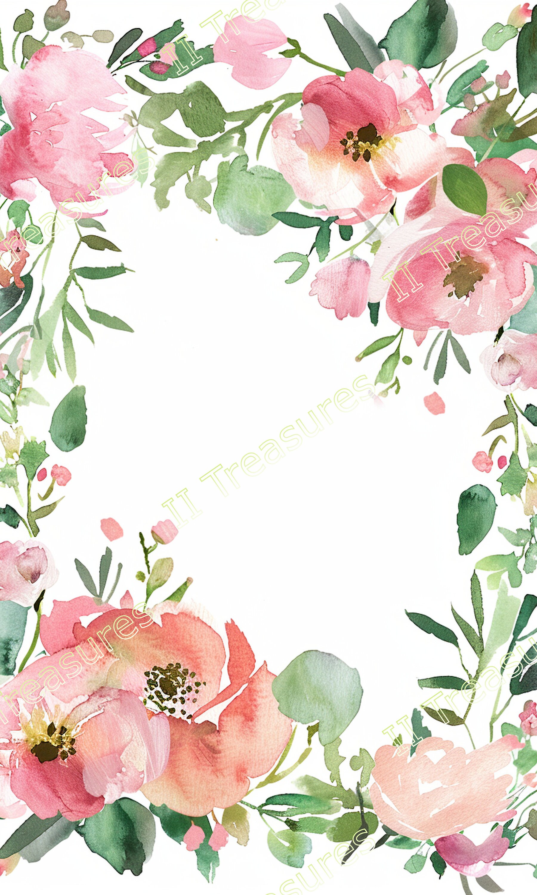 Watercolor, Flower Frame, Digital Clip Art, PNG, Digital Images, Design ...