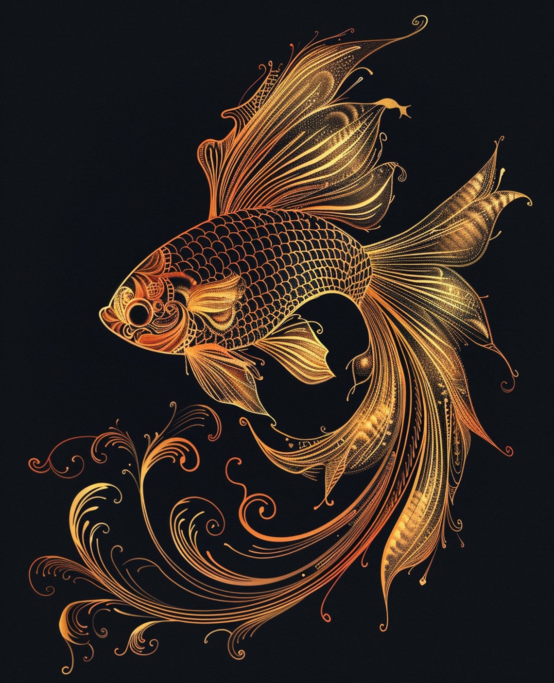 Goldfish on a Black Background, Clip Art, PNG, Digital Images, Design ...
