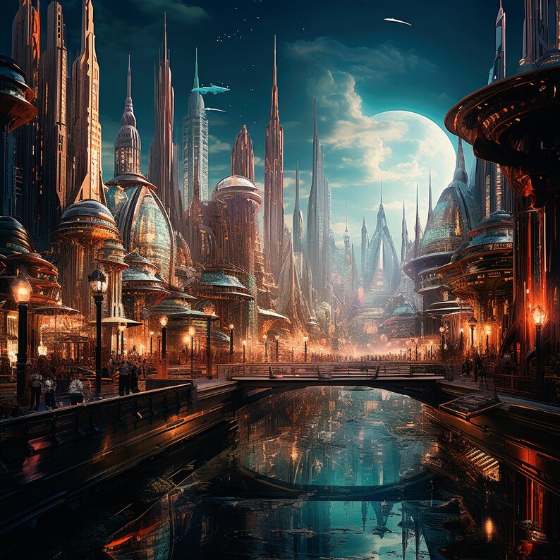 Futuristic Cityscape, Digital Clip-art, Digital Posters, Good Gift ...