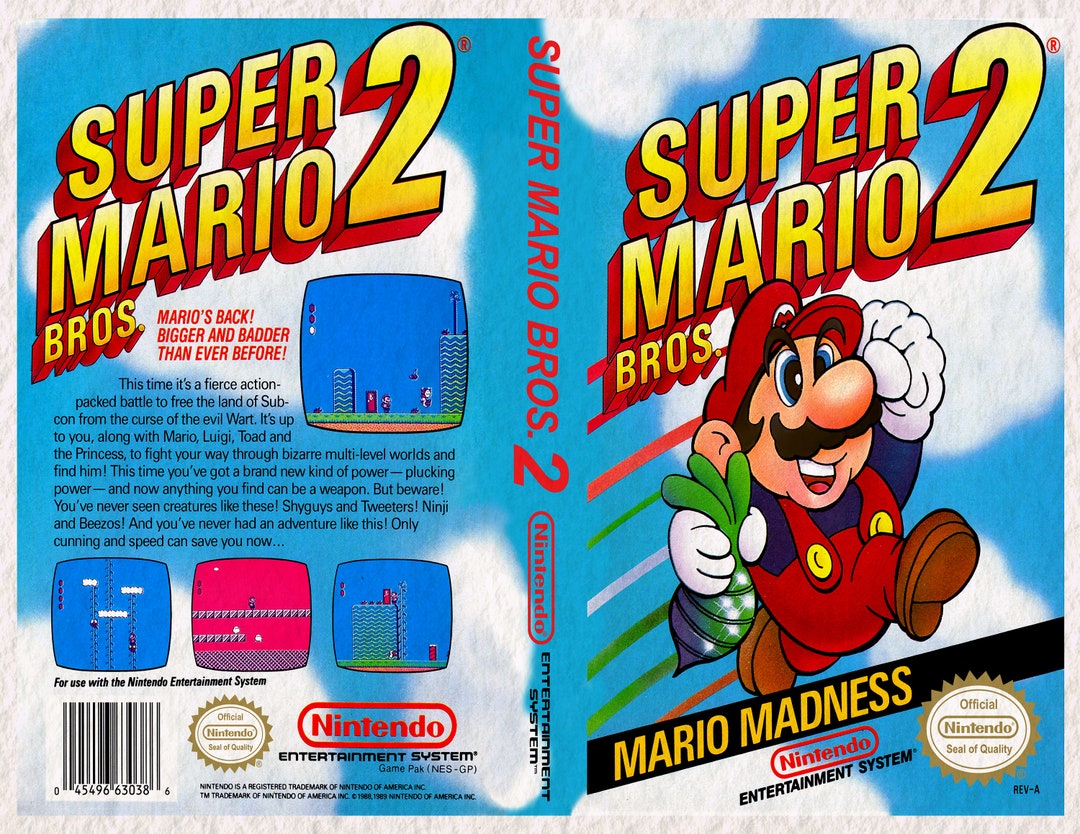 Super Mario Bros 2 Retro Nintendo NES Video Game Box Art Reproduction Print Super Mario Brothers 2 Etsy