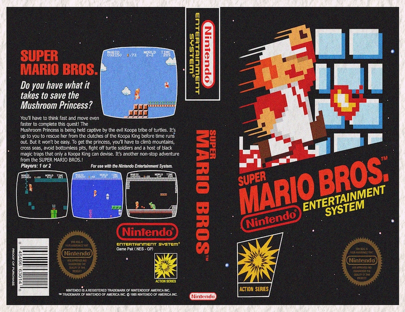 Super Mario Bros Retro Nintendo NES Video Game Box Art Reproduction Print - Super Mario Brothers ...