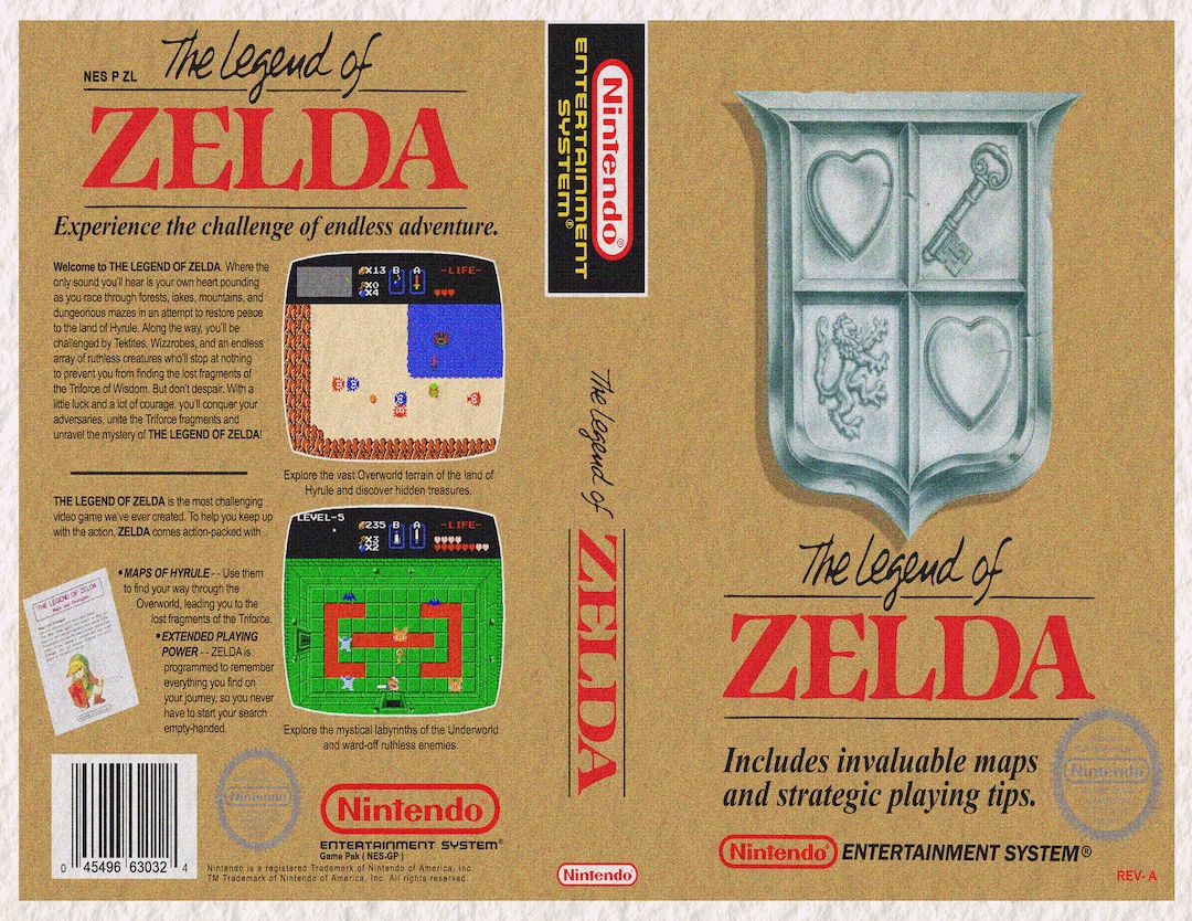Legend of Zelda Retro Nintendo NES Video Game Box Art Reproduction ...