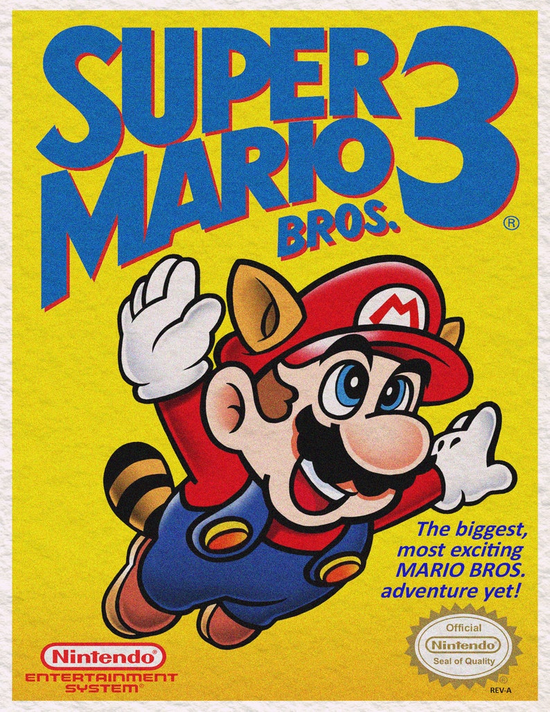 Super Mario Bros 3 Retro Nintendo NES Video Game Box Art Reproduction ...