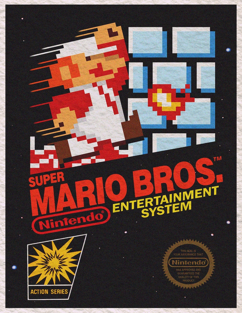 Super Mario Bros Retro Nintendo NES Video Game Box Art Reproduction Print - Super Mario Brothers ...