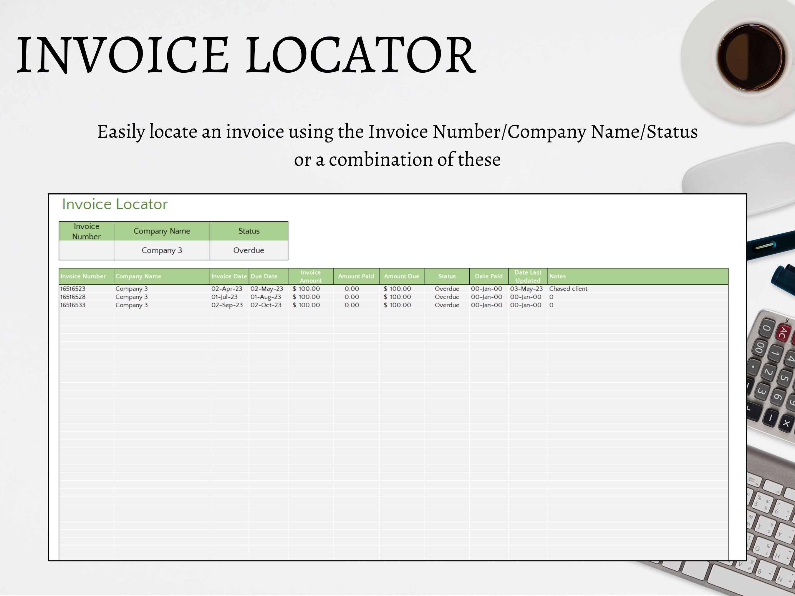 Basic Invoice Tracker Spreadsheet Template. Google Sheets. Small ...