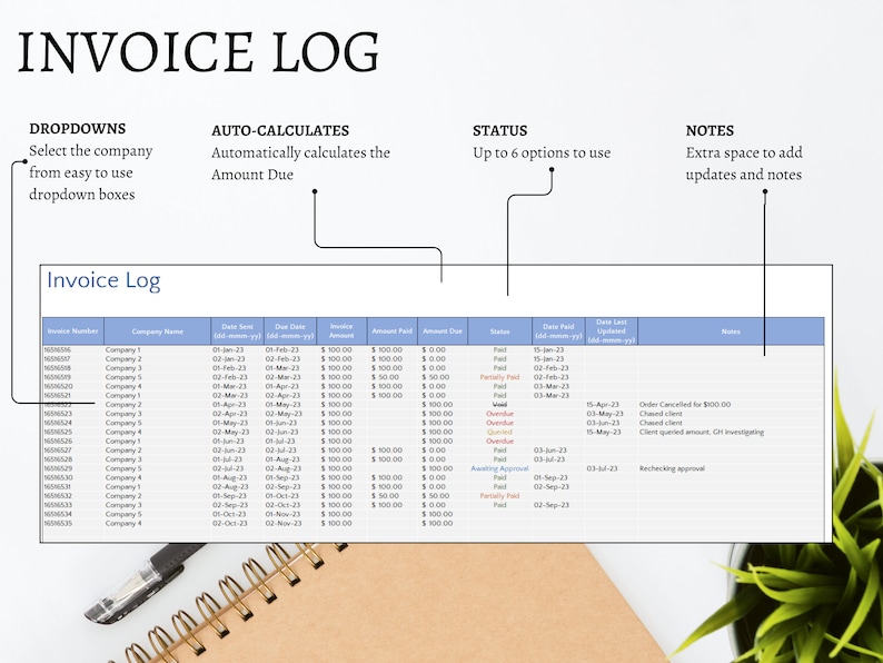 Basic Invoice Tracker Excel Spreadsheet Template. Small Business Client ...