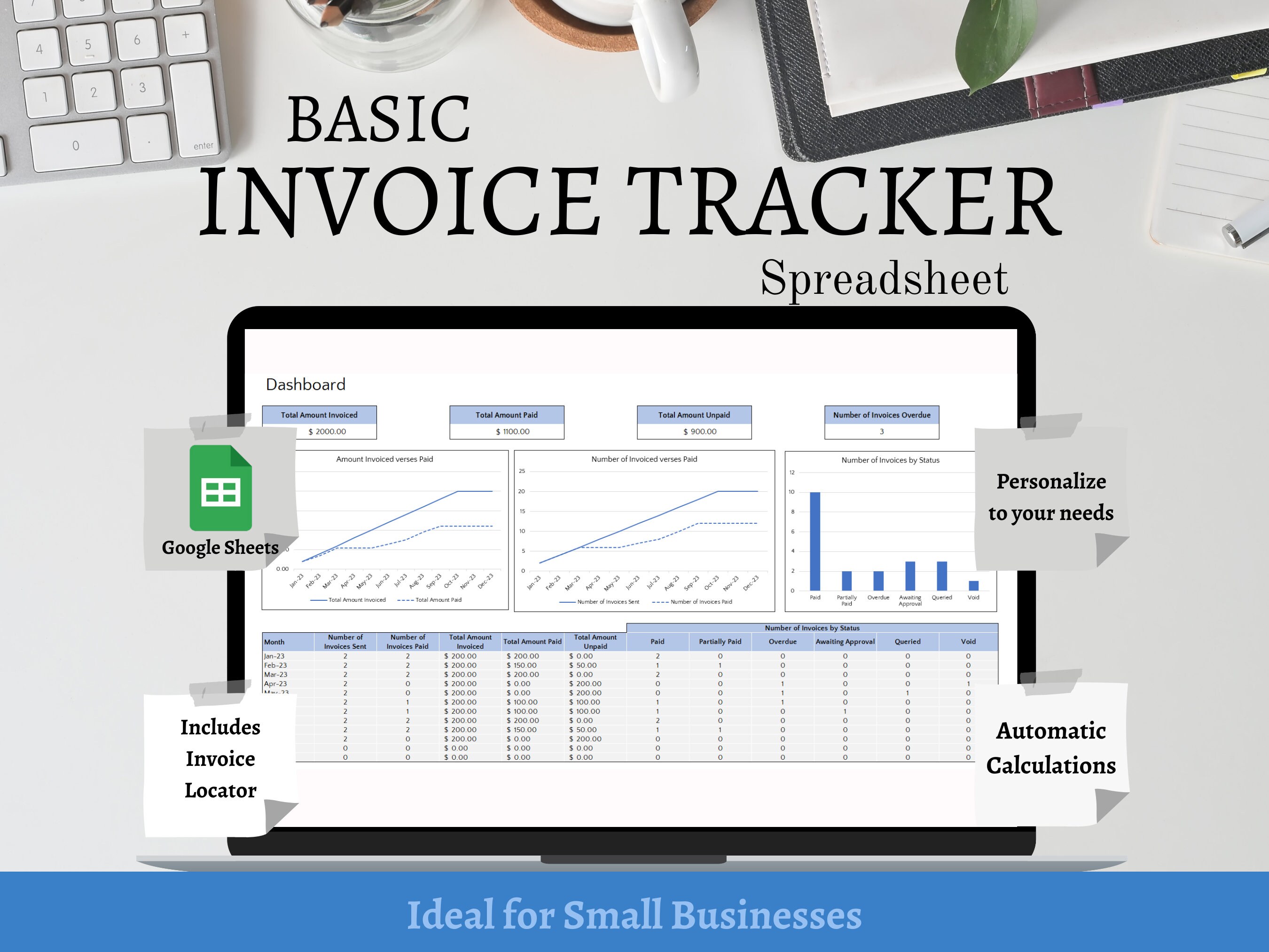 Basic Invoice Tracker Spreadsheet Template. Google Sheets. Small ...