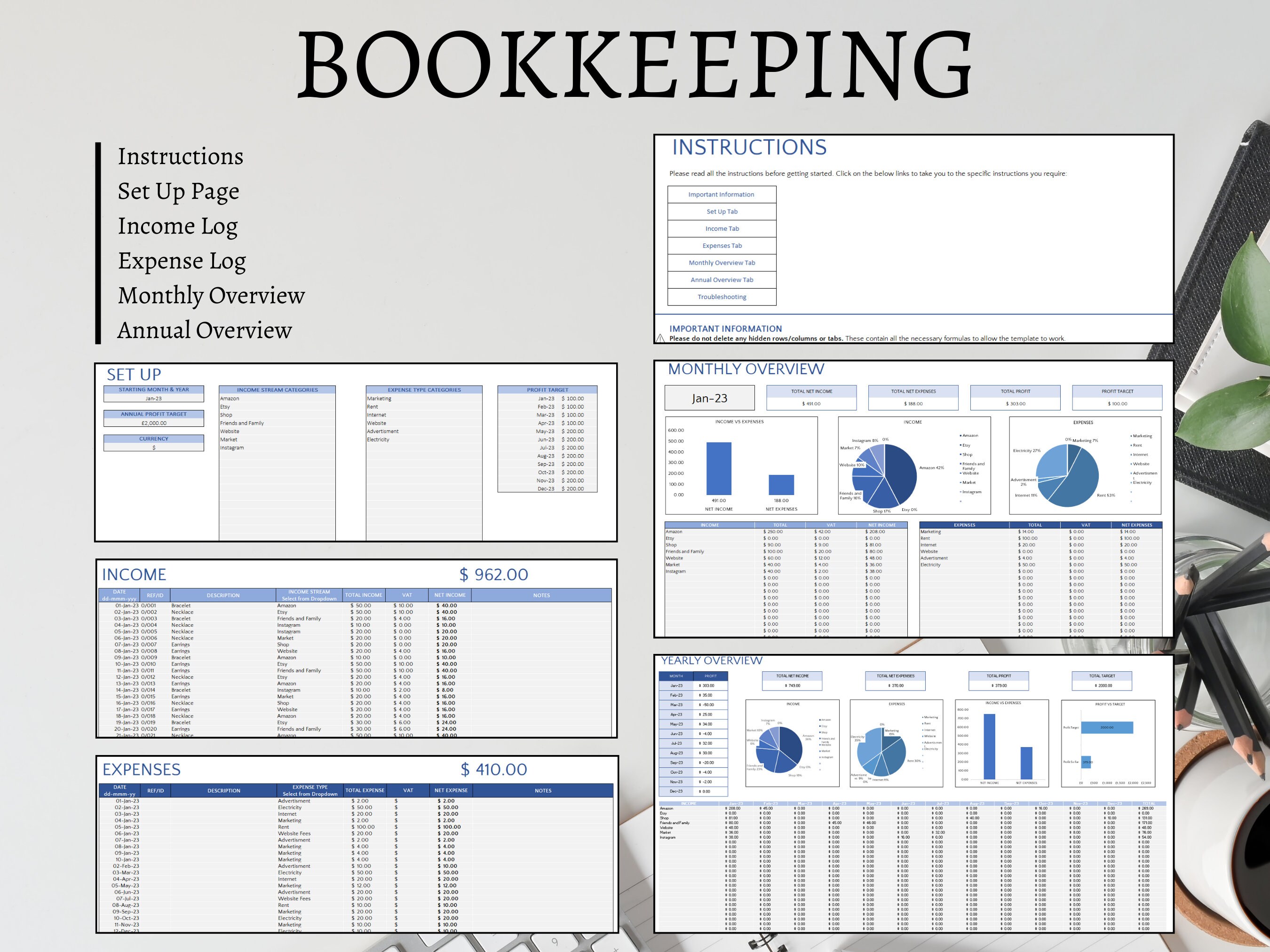 Small Business Bundle Spreadsheet. Bookkeeping Template. Client Tracker Management Tool. Invoice ...