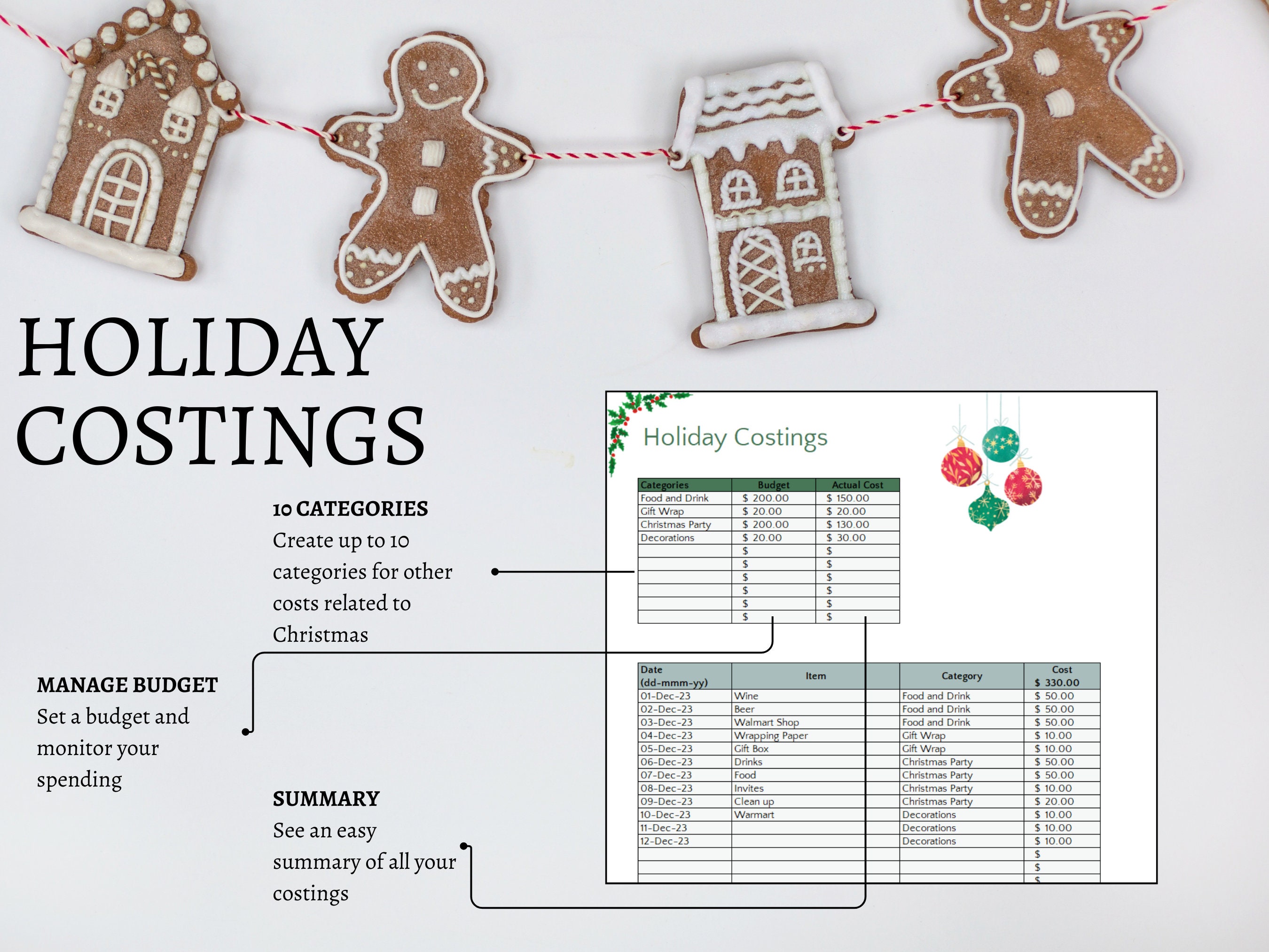 Christmas Planner Budget Spreadsheet. Christmas Budget. Holiday Planner ...