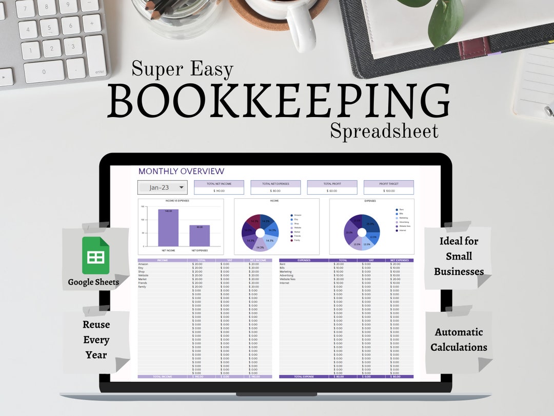 Easy Bookkeeping Template Spreadsheet for Small Businesses. Google ...