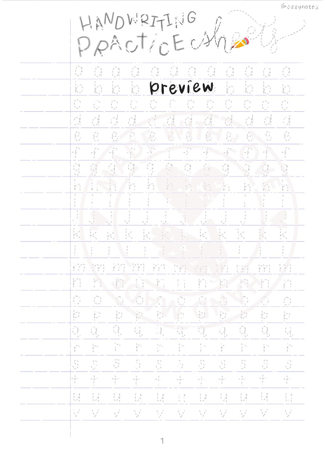 Lowercase and Uppercase Letters Handwriting Template @essynotes - Etsy