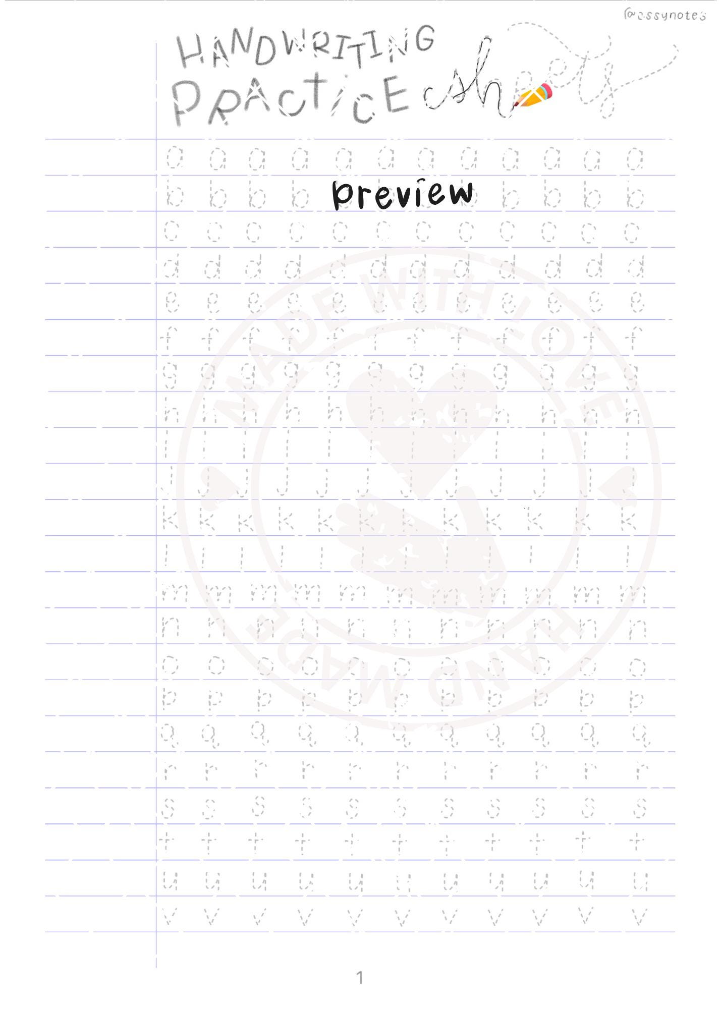 Lowercase and Uppercase Letters Handwriting Template @essynotes - Etsy