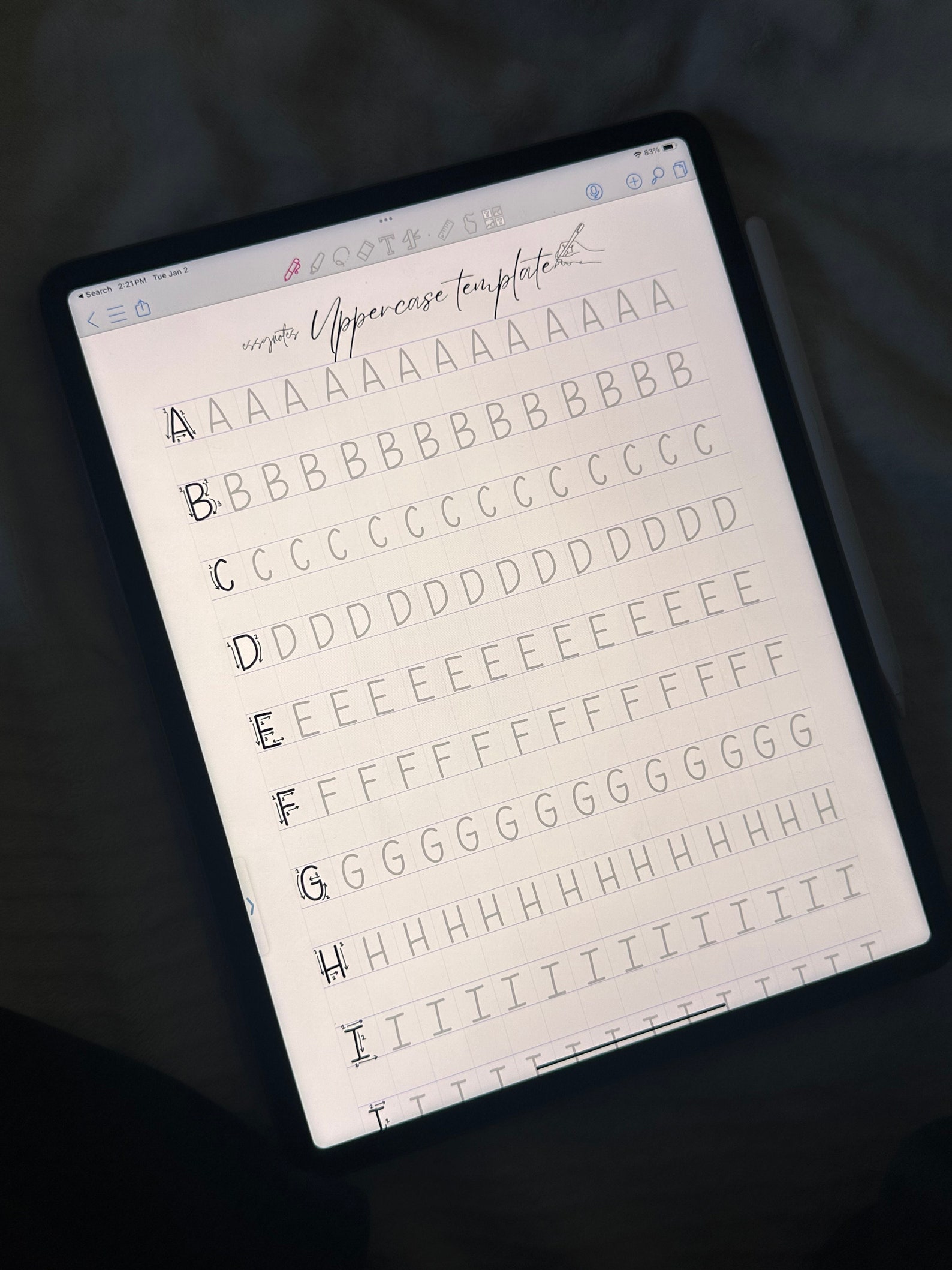 Uppercase Handwriting Template - Essynotes Style - Etsy
