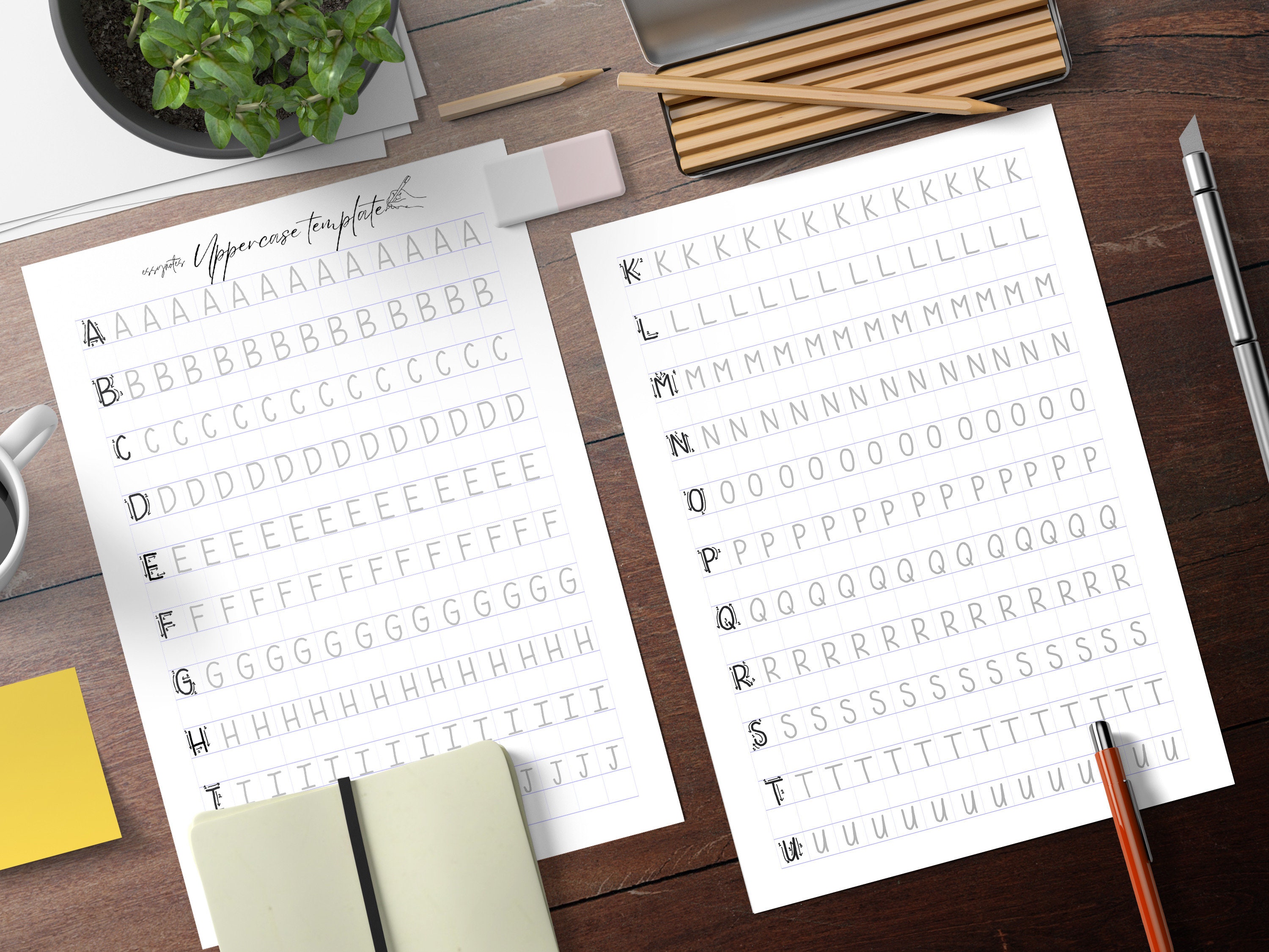 Uppercase Handwriting Template Essynotes Style - Etsy