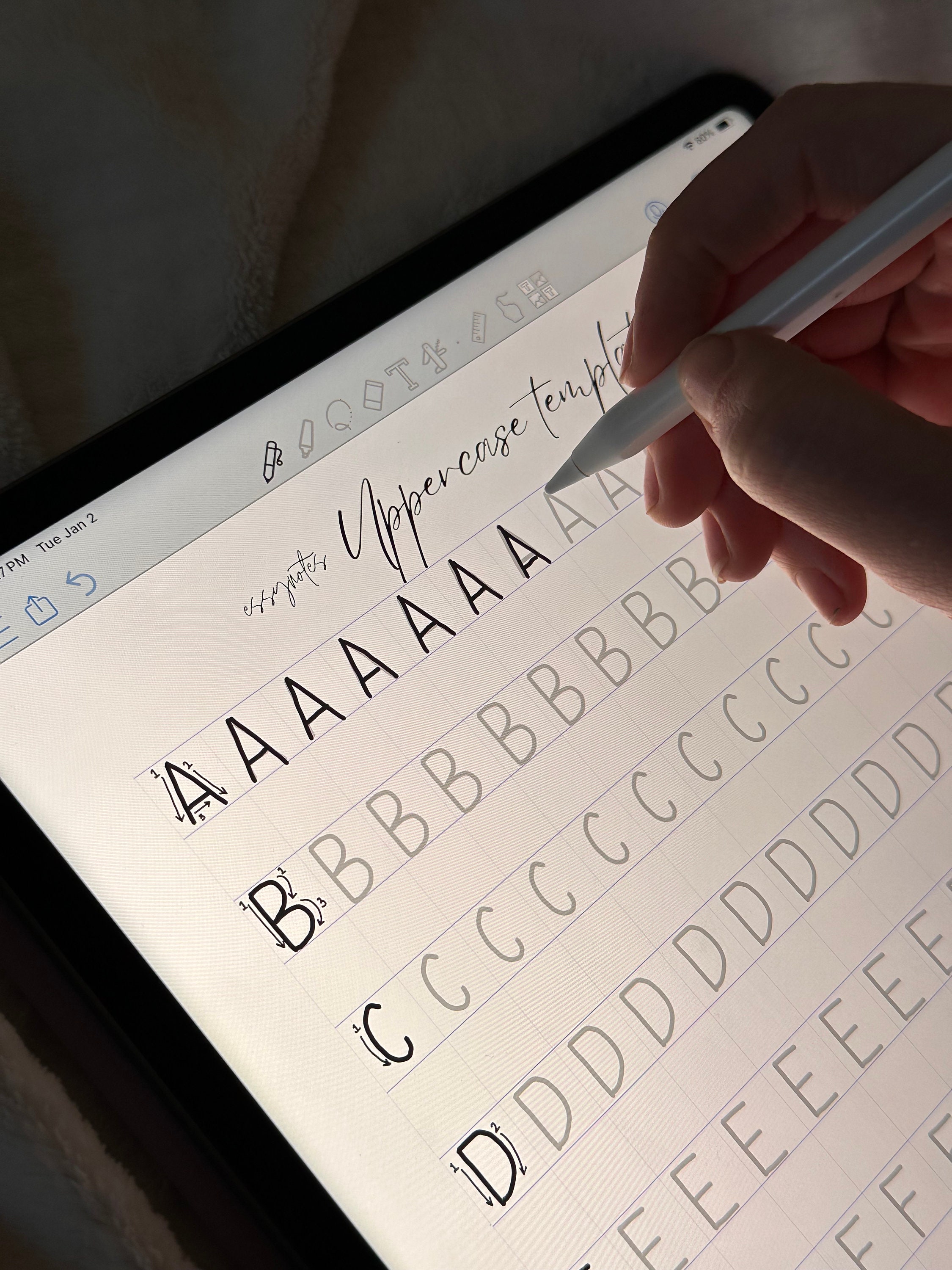 Uppercase Handwriting Template - Essynotes Style - Etsy