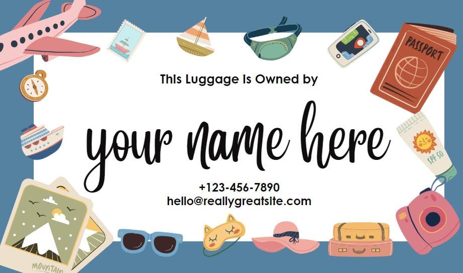 Luggage Tag - Printable, Customizable (multi Color) - Etsy