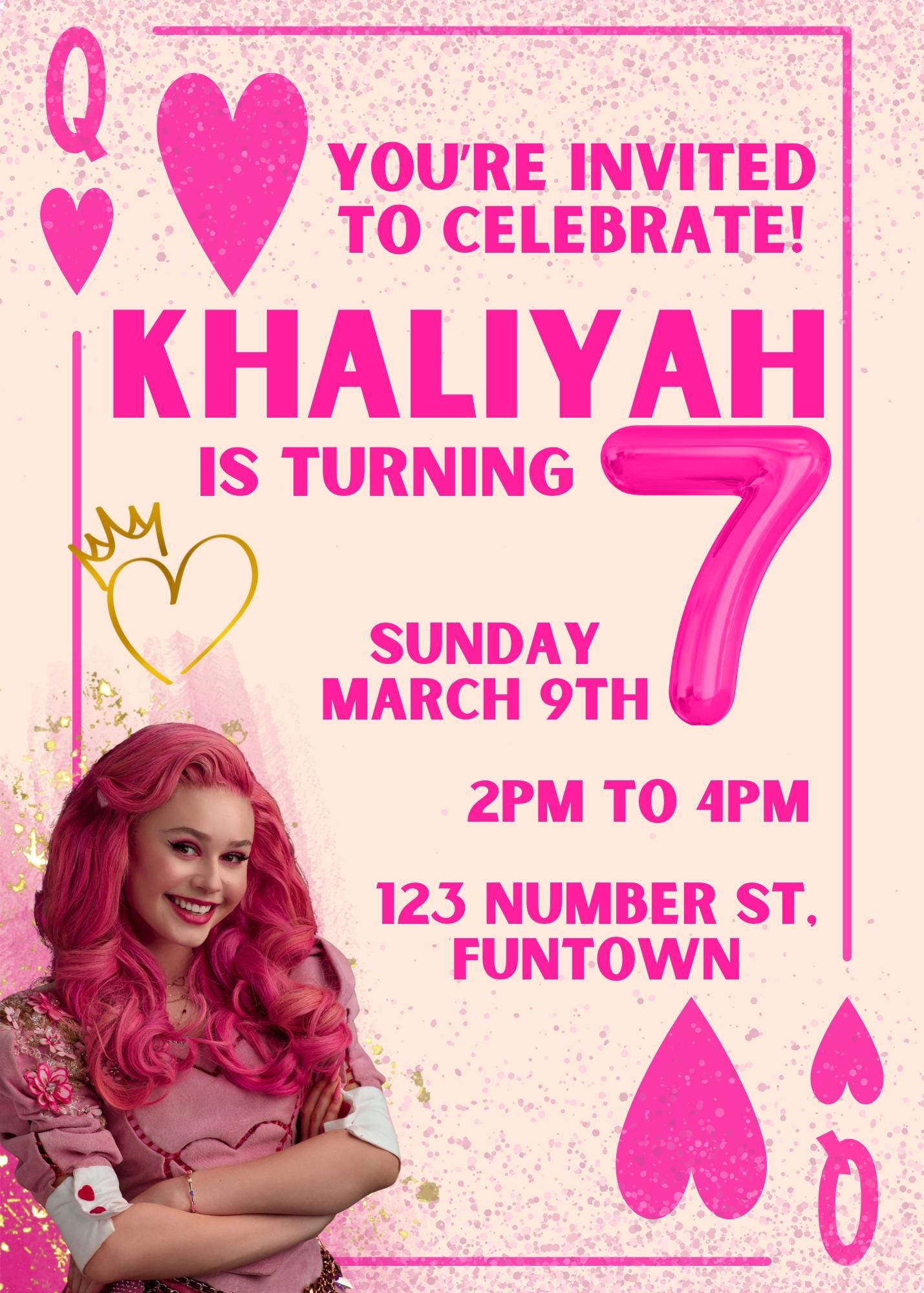 Rise of Red Birthday Invitation, Bridget, Queen of Hearts, Digital ...