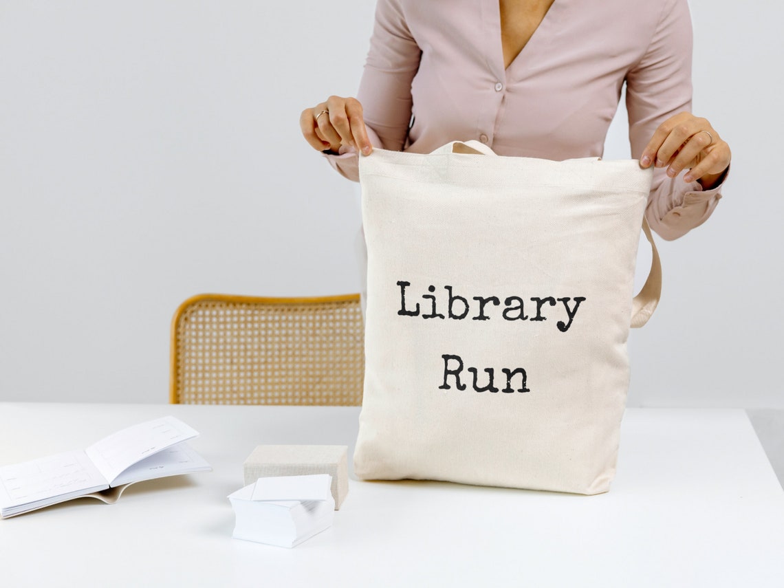 Library Run Canvas Tote Bag, Gifts for Book Nerds, Library Bag, Book ...