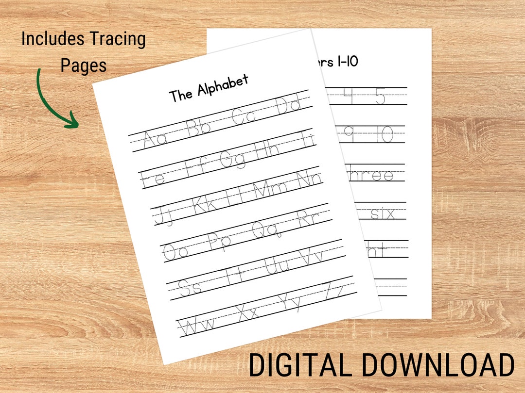 Alphabet and Numbers 1-10 Chart With Tracing Worksheet, Abc's and 123's ...