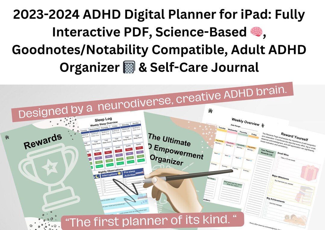 ADHD Undated Digital Planner, Interactive & PDF, Goodnotes/notability ...