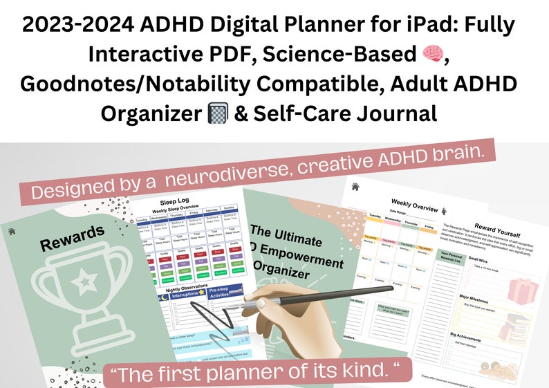 ADHD Undated Digital Planner, Interactive & PDF, Goodnotes/notability ...