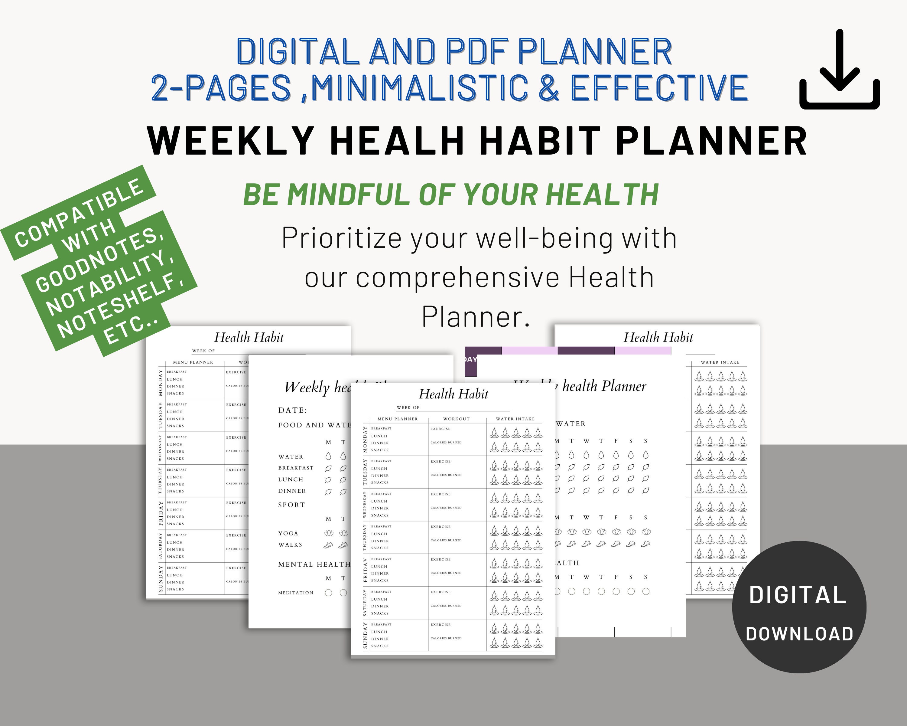 2023 - 2024 Planner, Health Habit Tracker, Weekly Habit Tracker ...
