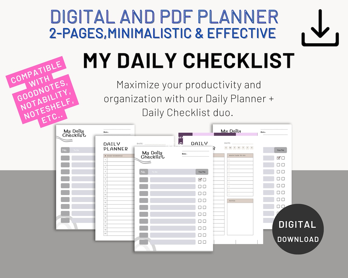 2023 - 2024, Daily Planner & Checklist, Printable Fillable, Daily to Do ...