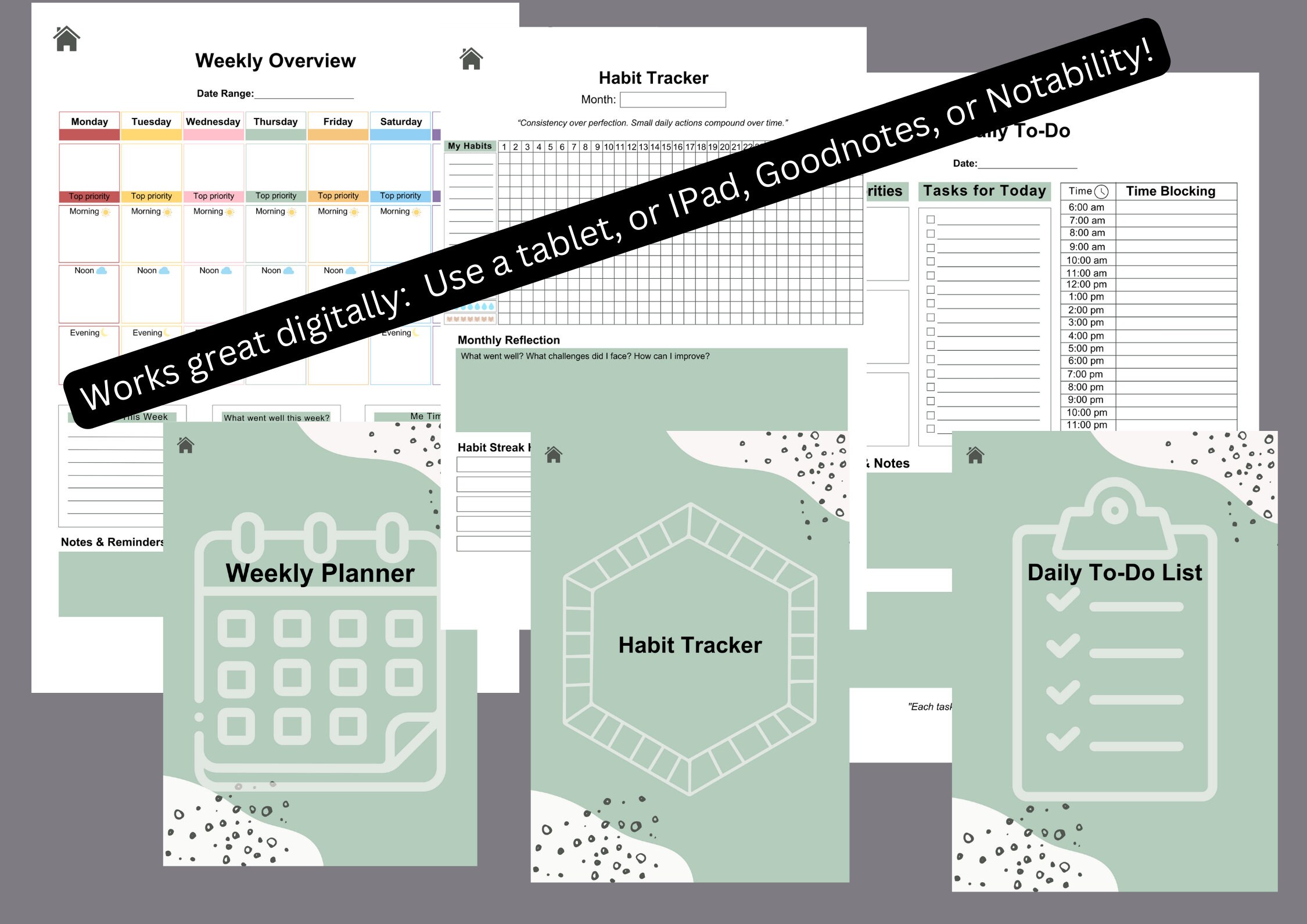 ADHD Undated Digital Planner, Interactive & PDF, Goodnotes/notability ...