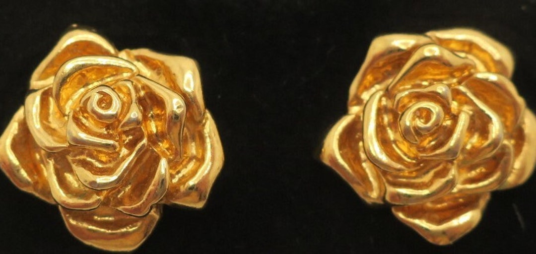 Vintage Avon Sculptured Rose Gold Tone Pierced Earrings - Etsy