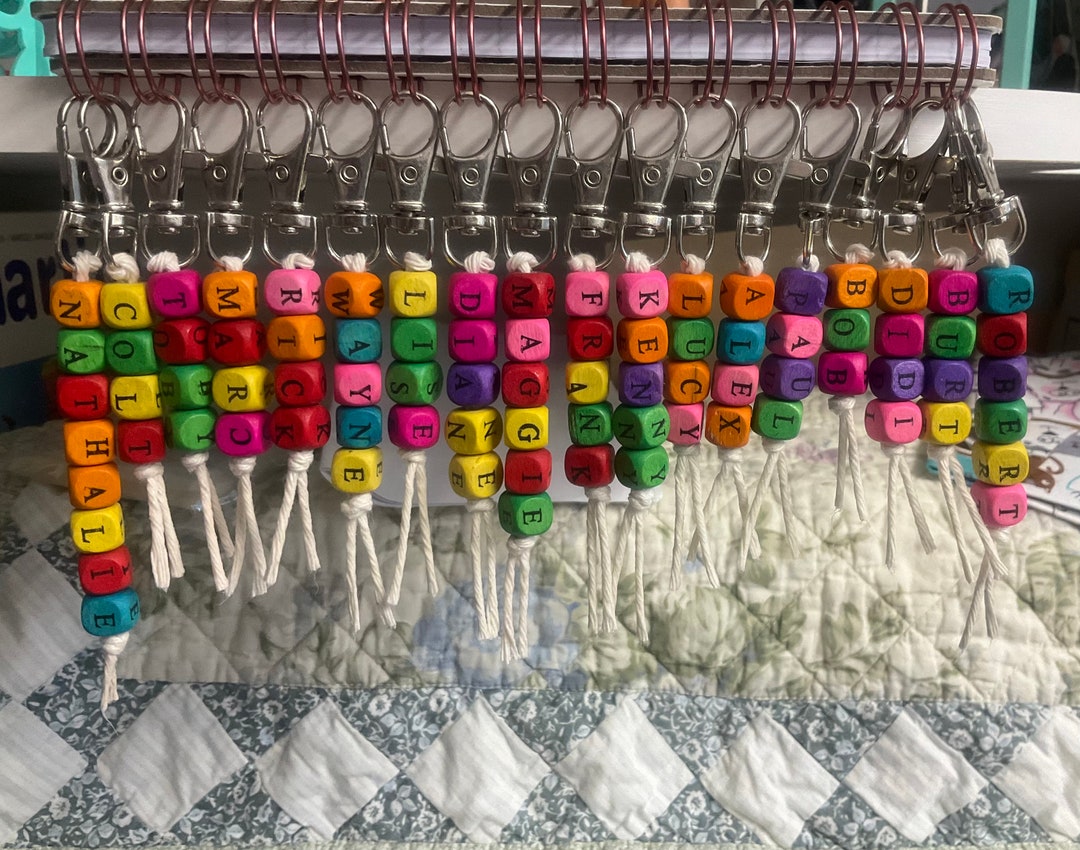 Wood Letter Bead Name Keychains, Name Keychains, Keychain Decoration ...