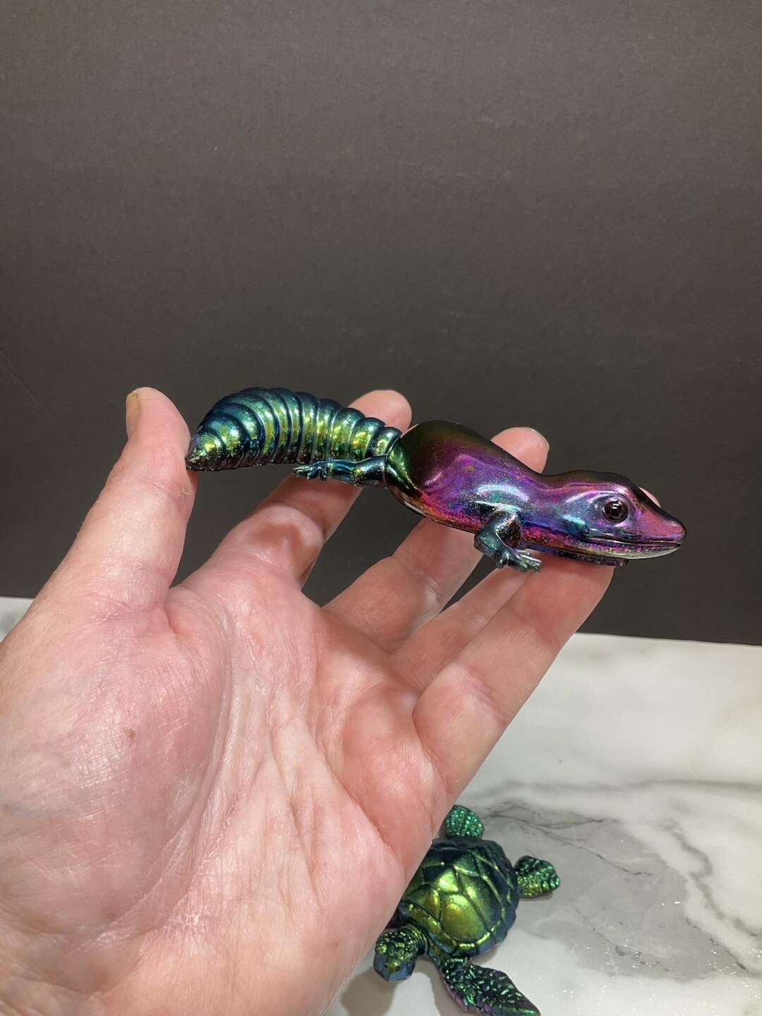 Handmade Resin Lizard Figurine: Metallic Purple & Green Decor - Etsy