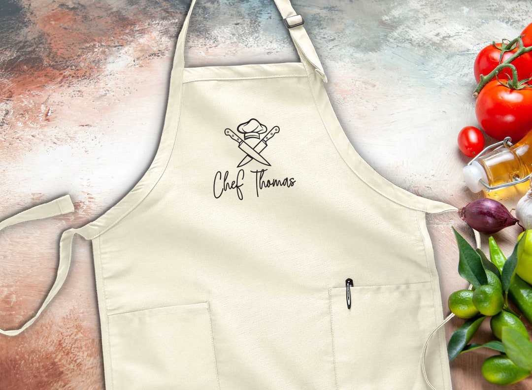 Personalized Chef Apron, Embroidery Name Apron, Chef Toque Design ...