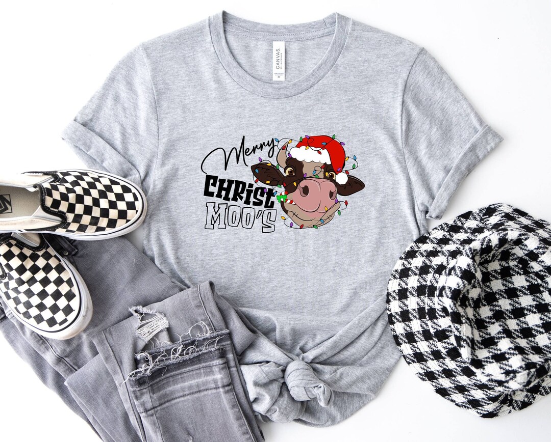 Merry Christ Moo Shirt, Merry Christmas, Xmas Bull Shirt, Santa Claus ...