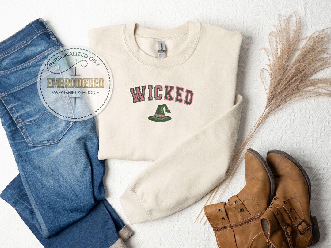 Embroidered Wicked Hoodie, Witch Hat Sweatshirt, Spooky Season Hoodie ...