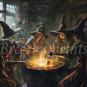 Witches Brew and Halloween Scenes- Downloadable Digital Print 11"x14 ...