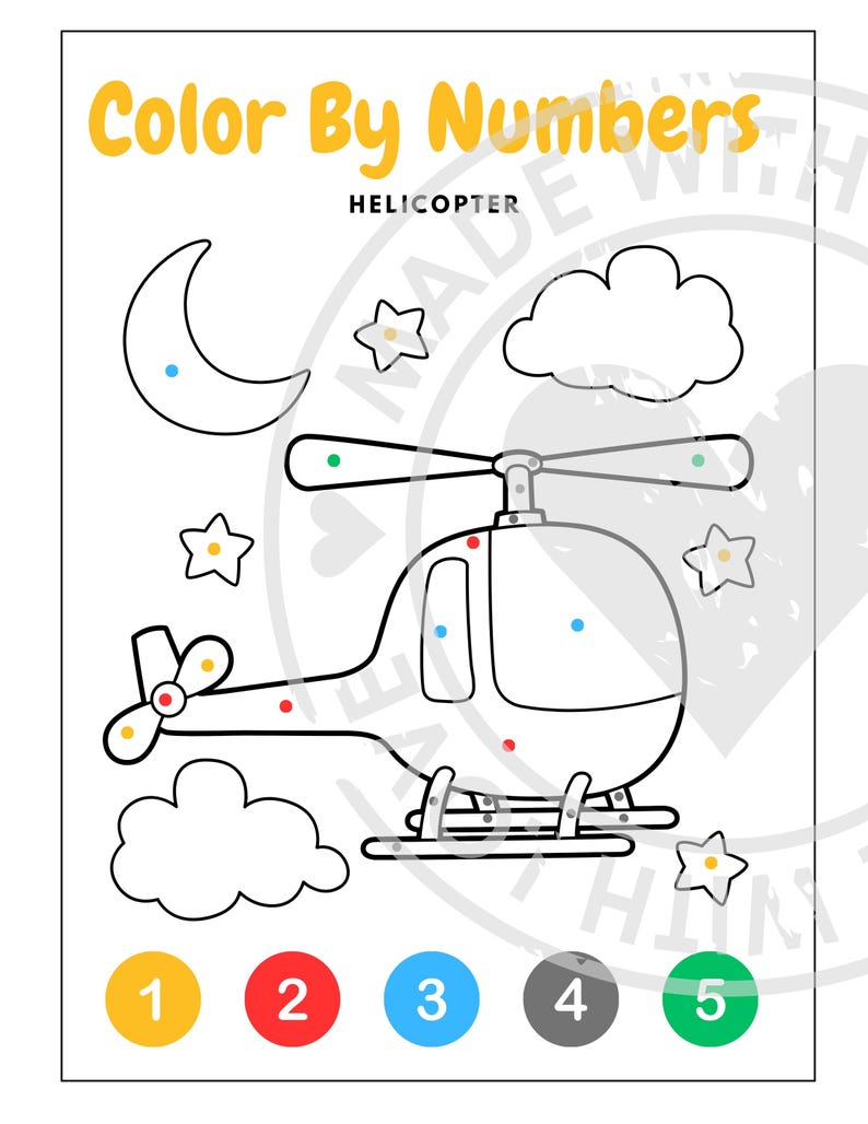 Color by Numbers - Train, Truck, Helicopter, Motorcycle, Airplane ...