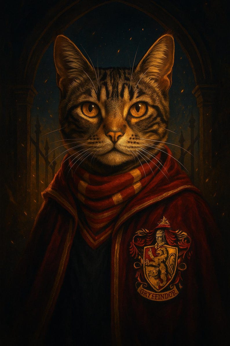 Gryffindor Cat Digital Poster – Wizard Cat Wall Art From Real Pet ...
