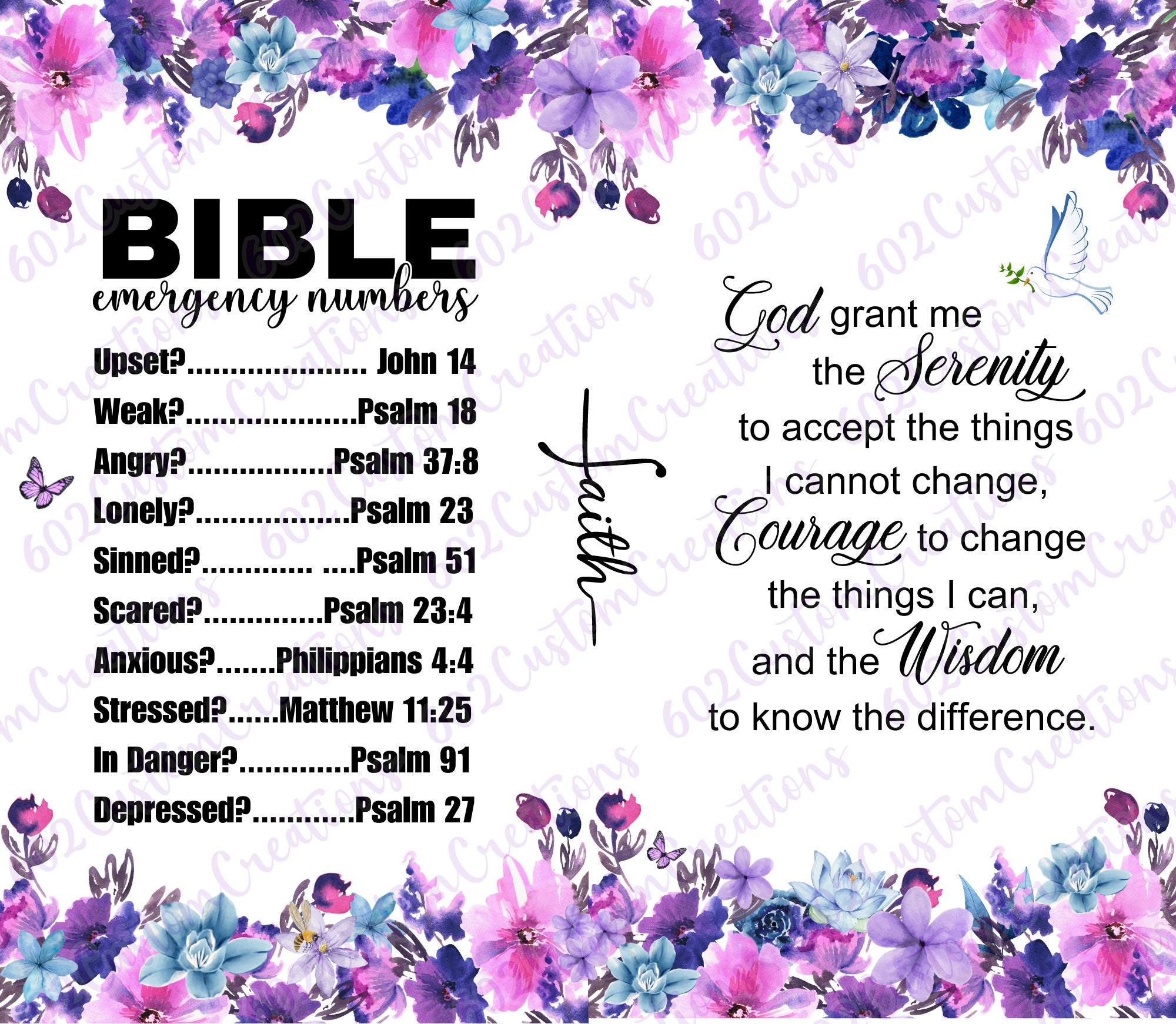 Christian PNG Tumbler Wrap With Bible Emergency Numbers - Instant ...