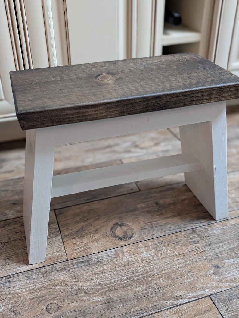 Handcrafted Rustic Wooden Step Stool: Farmhouse Kitchen Decor (15.5x8 ...