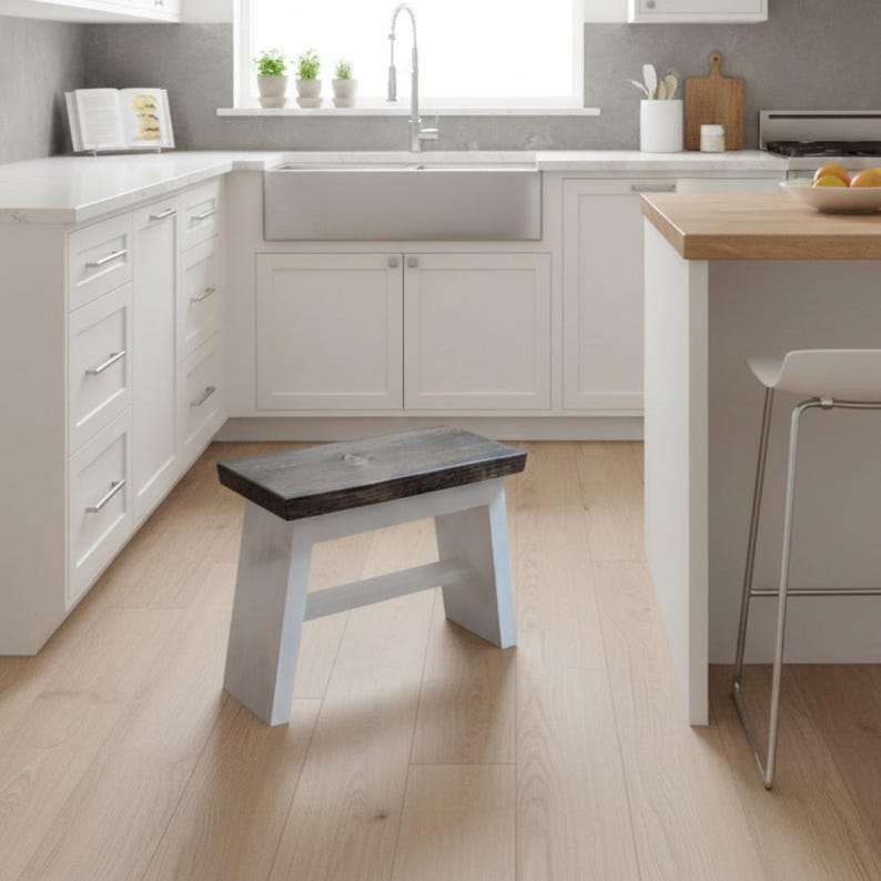 Handcrafted Rustic Wooden Step Stool: Farmhouse Kitchen Decor (14x7 ...