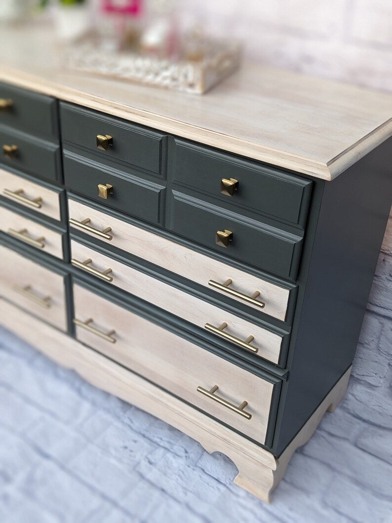 Sold...beautiful 6 Drawer Wood Dresser Refinished Farm House Chic - Etsy
