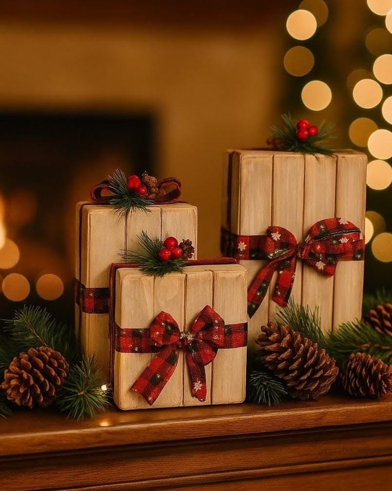 Rustic Farmhouse Faux Wood Presents: Holiday Mantle Decor (set of 3) - Etsy