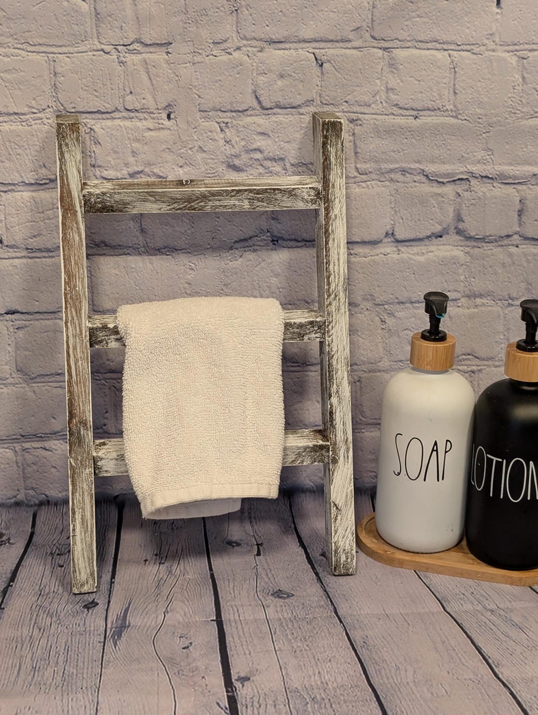 Handcrafted Decorative Countertop Ladder | Rustic Farmhouse Bathroom ...